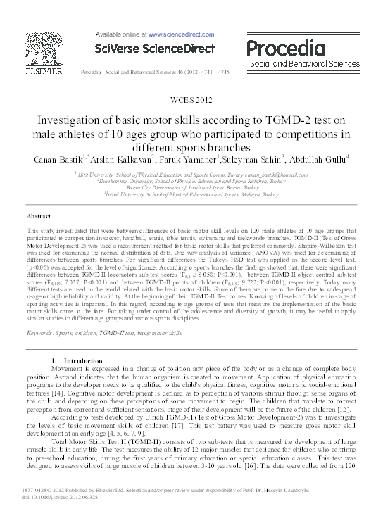 (PDF) Investigation of Basic Motor Skills According to TGMD-2 Test on ...