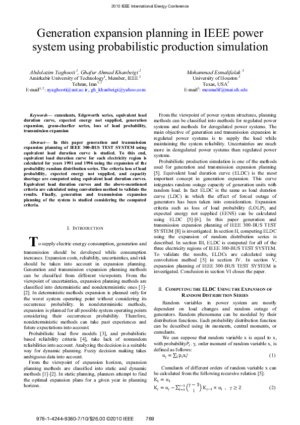 (PDF) Generation expansion planning in IEEE power system using probabilistic production simulation