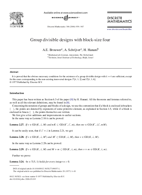 (PDF) Group divisible designs with block-size four