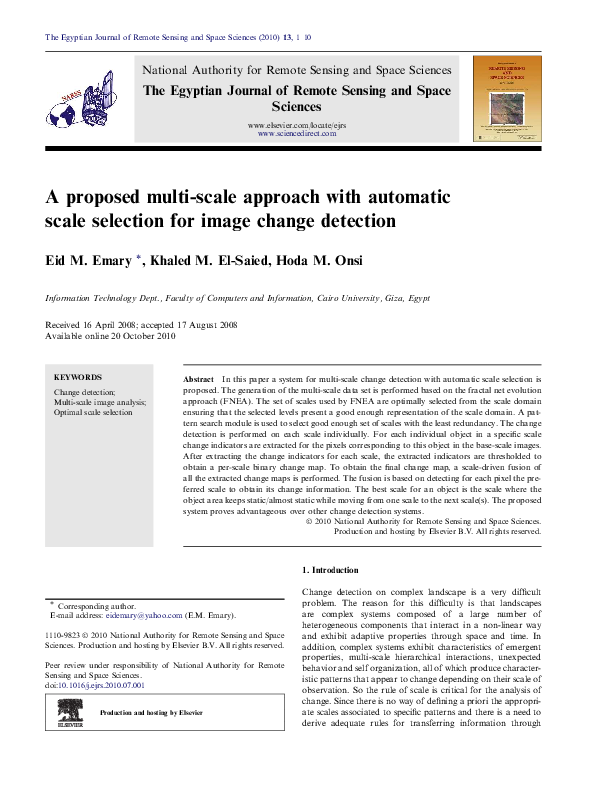 (PDF) A proposedmulti-scale approachwith automatic scale selection for image change detection