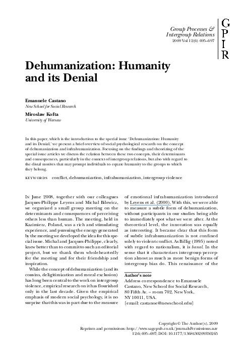 (PDF) Dehumanization: Humanity and its Denial