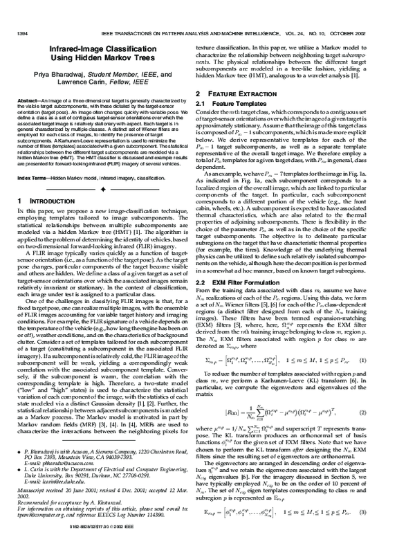 Pdf Infrared Image Classification Using Hidden Markov Trees