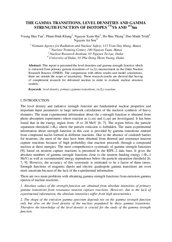 (PDF) Gamma Strength Functions in Yb-172 & Sm-153
