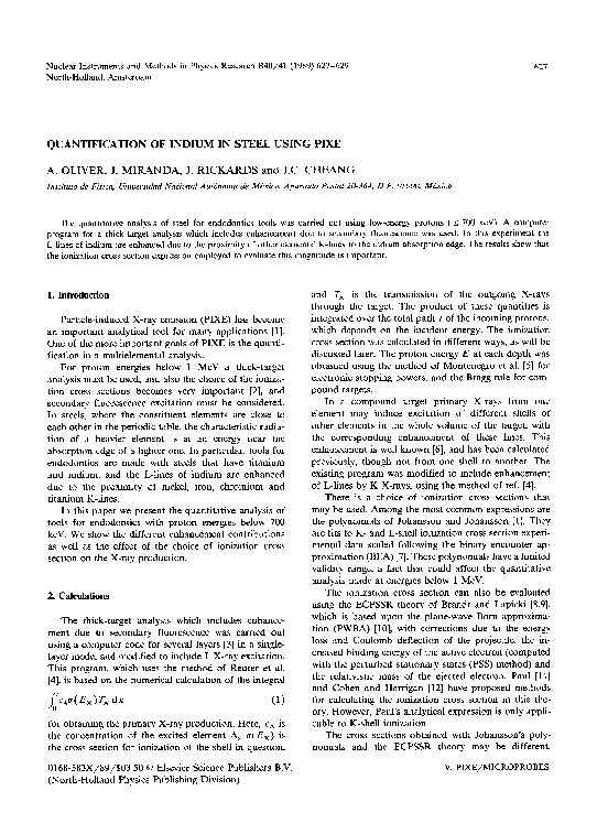 (PDF) Quantification of indium in steel using PIXE