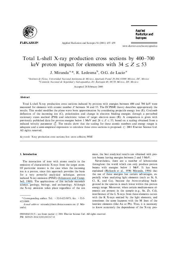 (PDF) Total L-shell X-ray production cross sections by 400–700 keV ...