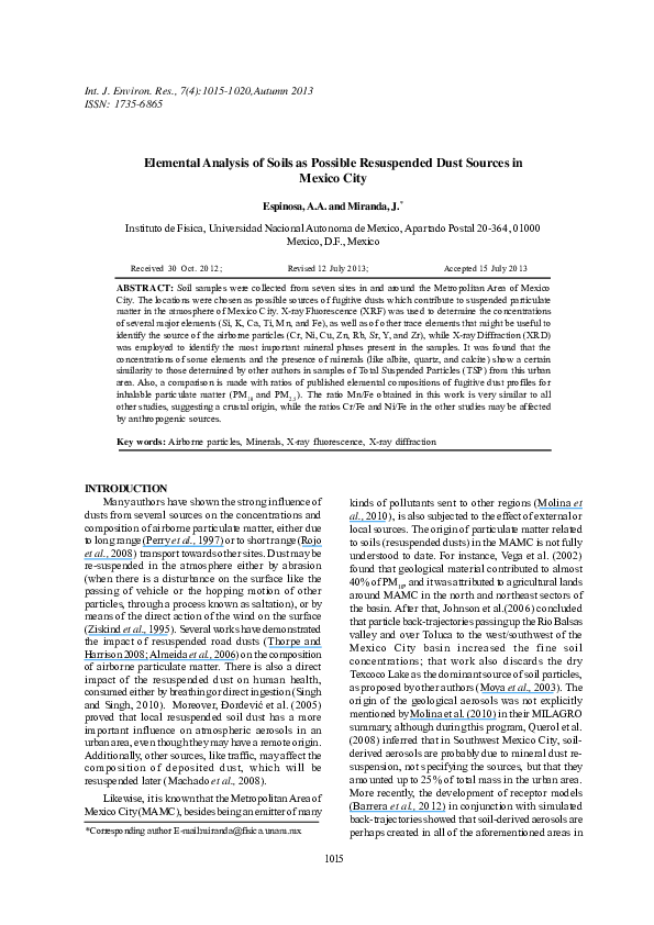 (PDF) Elemental Analysis of Soils as Possible Resuspended Dust Sources ...