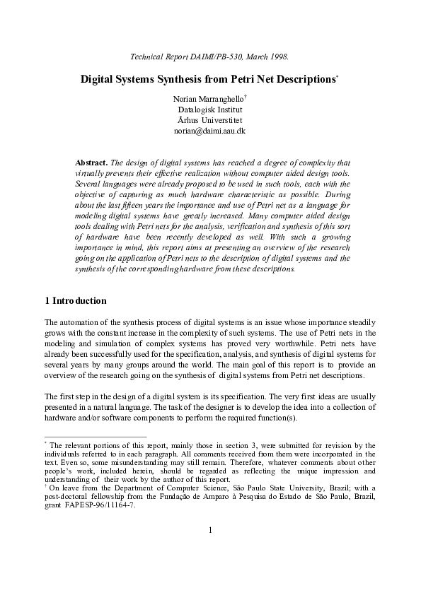 (PDF) Digital Systems Synthesis from Petri Net Descriptions