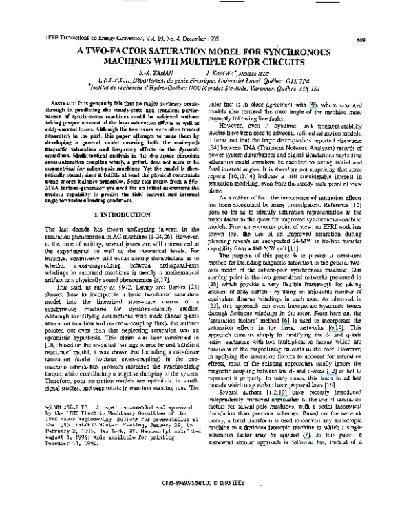 Pdf A Two Factor Saturation Model For Synchronous Machines With Multiple Rotor Circuits
