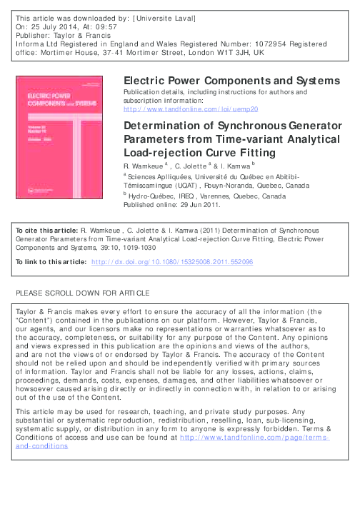 Pdf Determination Of Synchronous Generator Parameters From Time