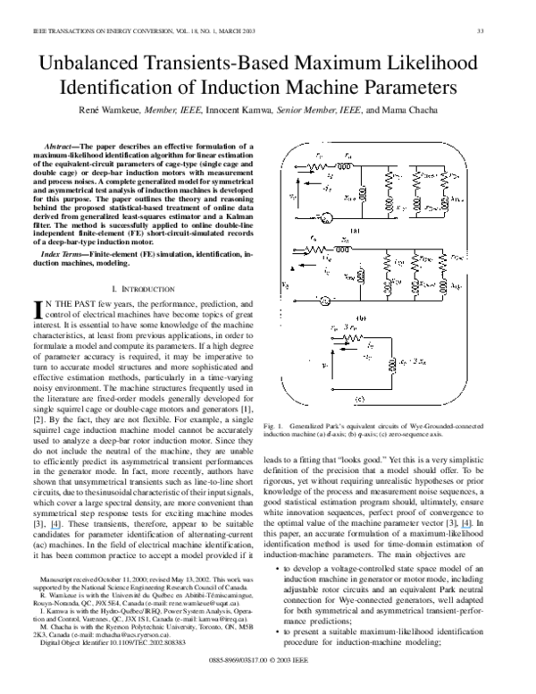 (PDF) Unbalanced transients-based maximum likelihood identification of induction machine parameters