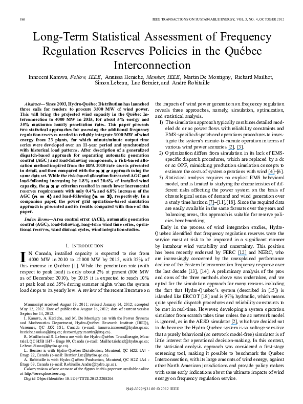 (PDF) Long-Term Statistical Assessment of Frequency Regulation Reserves ...