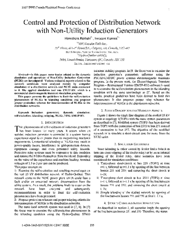 (PDF) Control and Protection of Distribution Network with Non-Utility ...