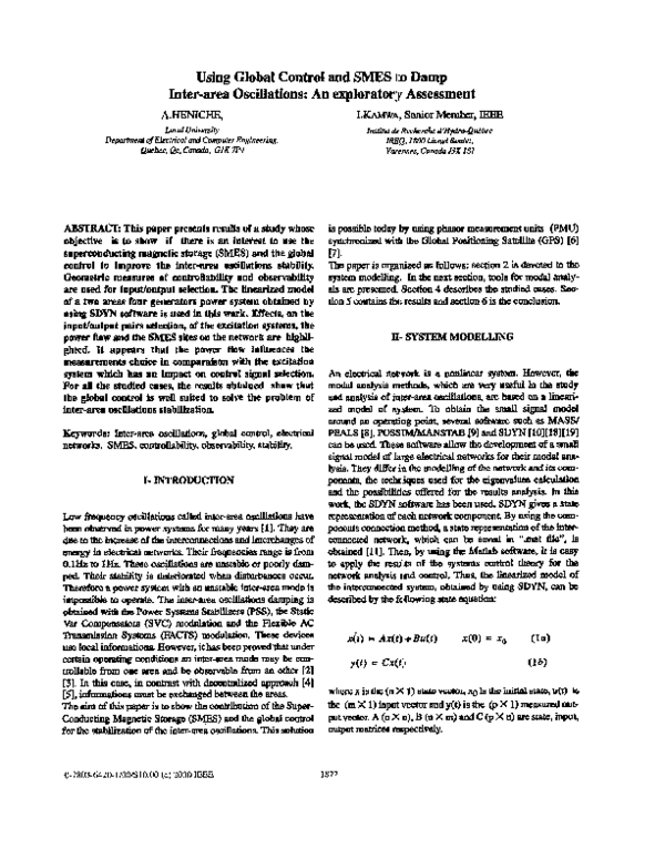 (PDF) Using global control and SMES to damp inter-area oscillations: an ...