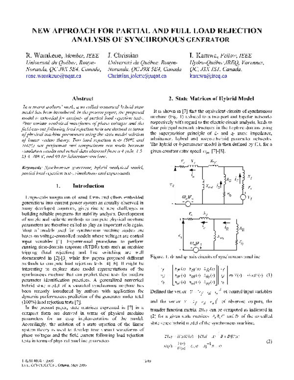 Pdf New Approach For Partial And Full Load Rejection Analysis Of Synchronous Generator