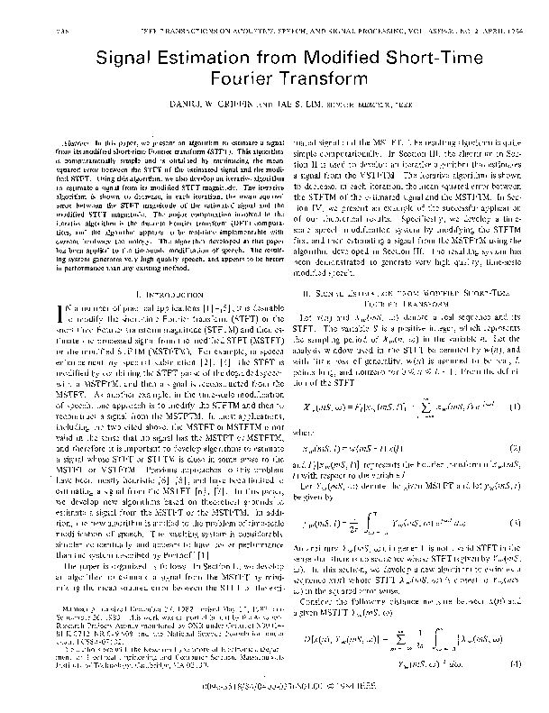 Pdf Signal Estimation From Modified Short Time Fourier Transform