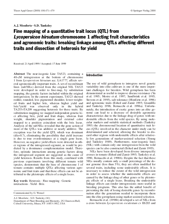 Pdf Fine Mapping Of A Quantitative Trait Locus Qtl From