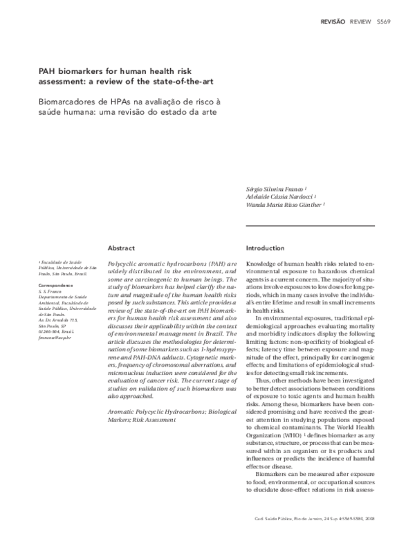 (PDF) PAH biomarkers for human health risk assessment: a review of the ...