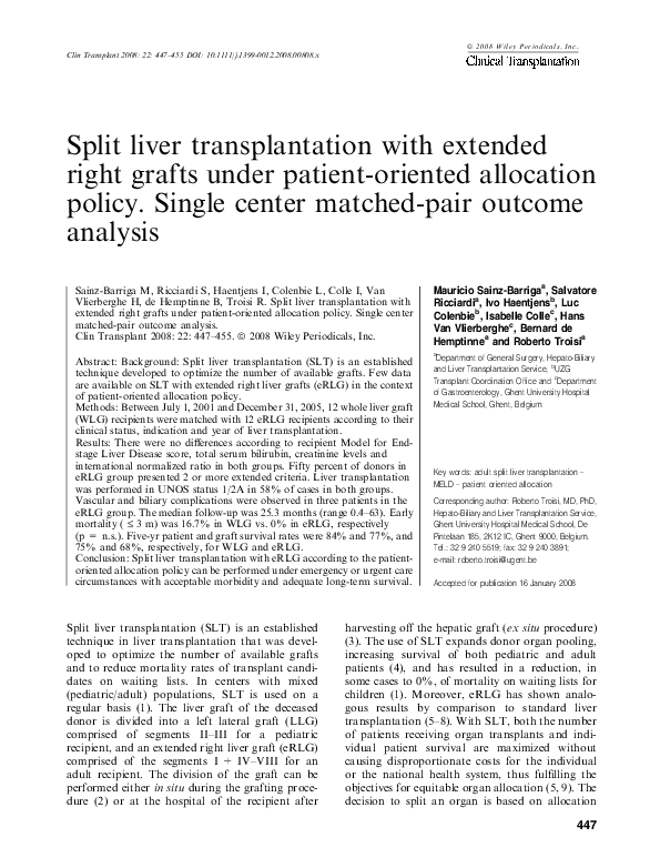 (PDF) Split liver transplantation with extended right grafts under ...