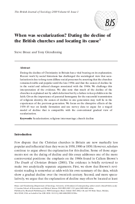 (PDF) When was secularization? Dating the decline of the British ...