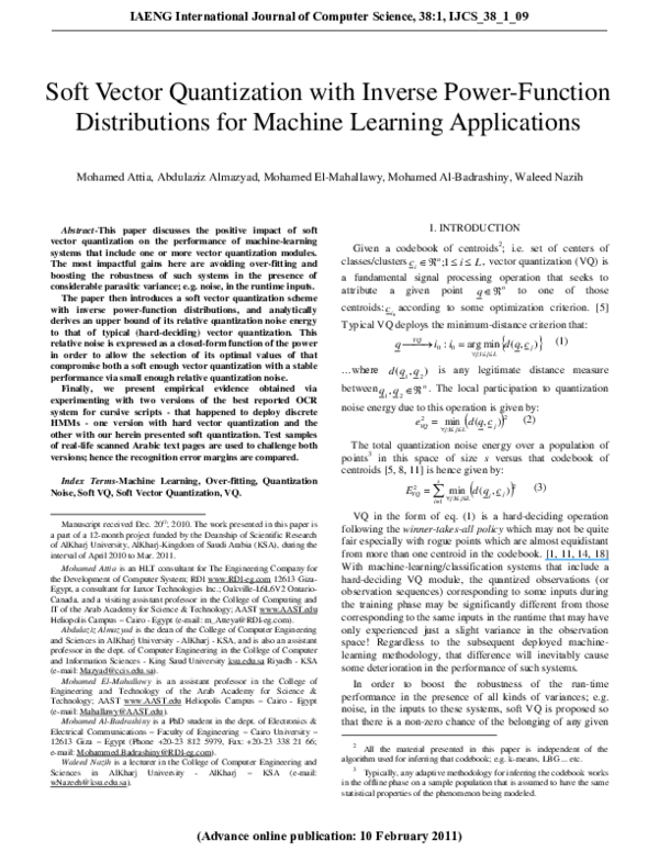 Pdf Soft Vector Quantization With Inverse Power Function Distributions For Machine Learning
