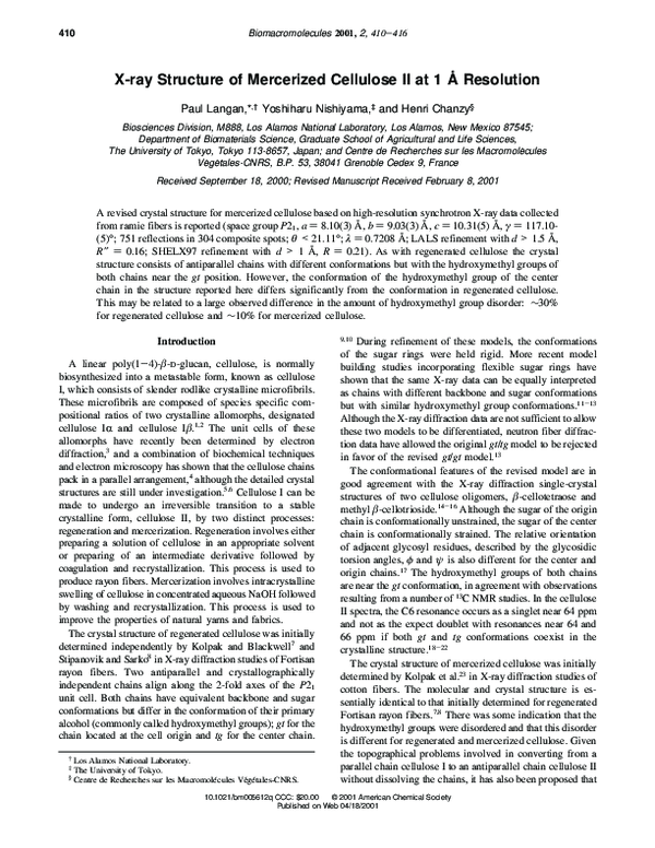 (PDF) X-ray Structure of Mercerized Cellulose II at 1 Å Resolution