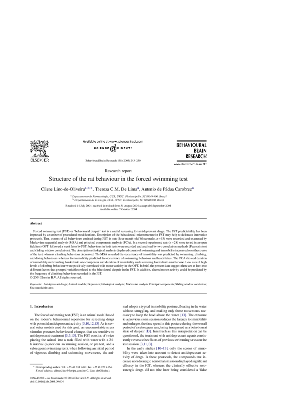 (PDF) Structure of the rat behaviour in the forced swimming test