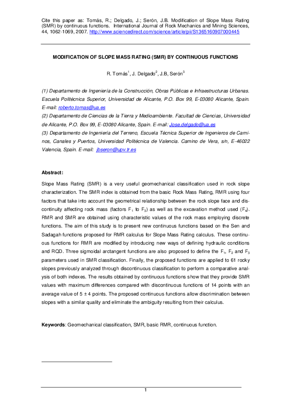 (PDF) Modification of slope mass rating (SMR) by continuous functions