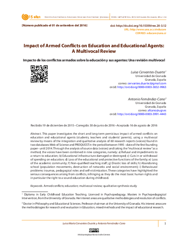 (PDF) Impact of Armed Conflicts on Education and Educational Agents: A ...