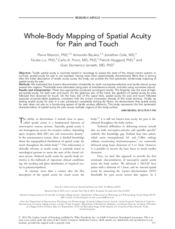 (PDF) Whole-body mapping of spatial acuity for pain and touch