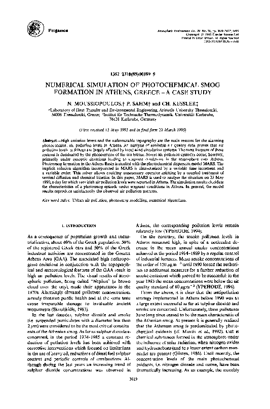 (PDF) Numerical simulation of photochemical smog formation in Athens ...