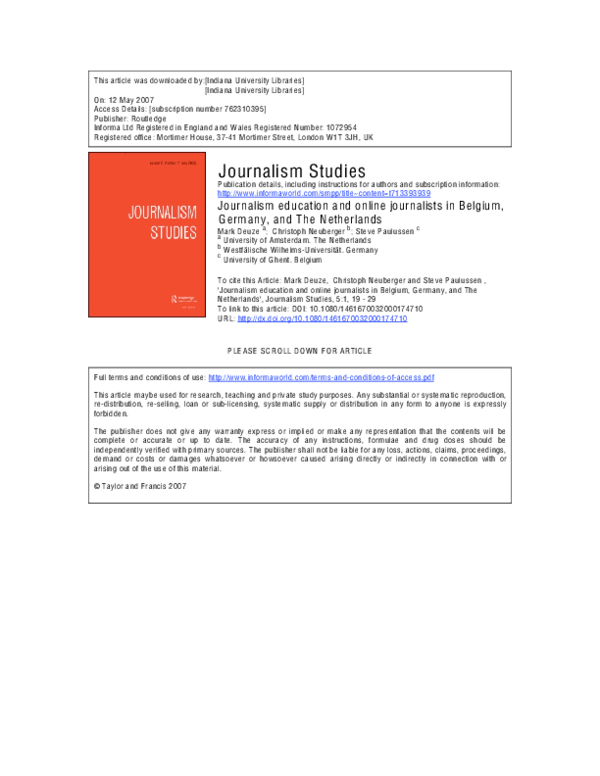(PDF) Do online journalists belong in the newsroom? A Belgian case of ...