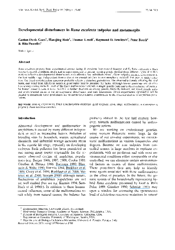 (PDF) Developmental disturbances in Rana esculenta tadpoles and ...