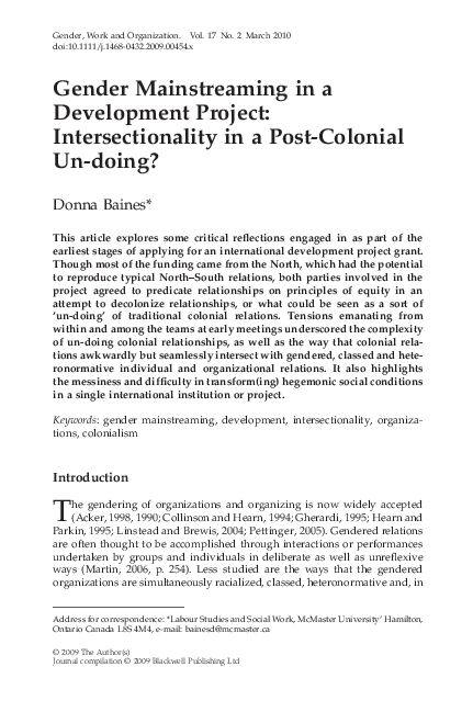 (PDF) Gender Mainstreaming in a Development Project: Intersectionality in a Post-Colonial Undoing