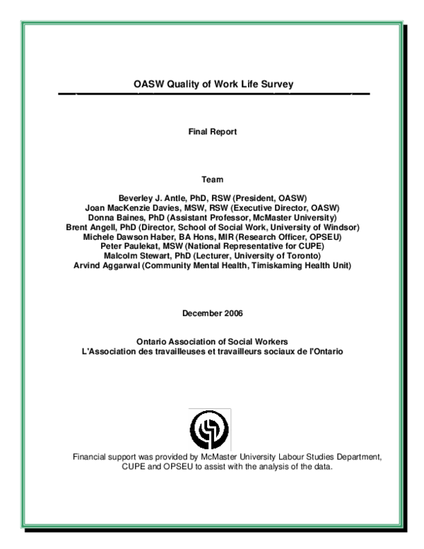 (PDF) OASW Quality of Work Life Survey
