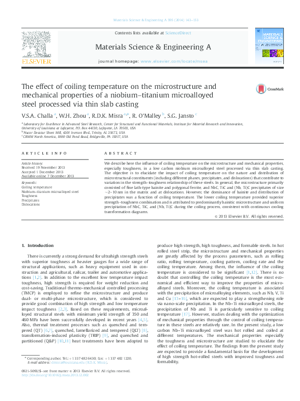 (PDF) The effect of coiling temperature on the microstructure and mechanical properties of a ...