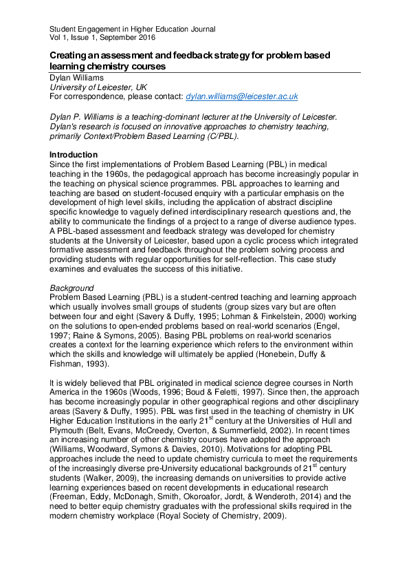 (PDF) Assessing Problem-Based Learning in Chemistry