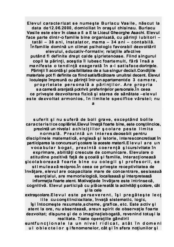 (DOC) Analiza unui elev