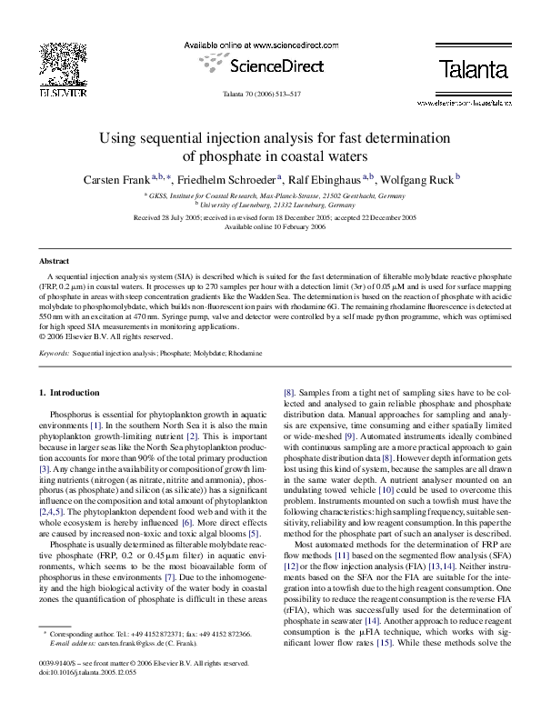 Pdf Using Sequential Injection Analysis For Fast Determination Of Phosphate In Coastal Waters