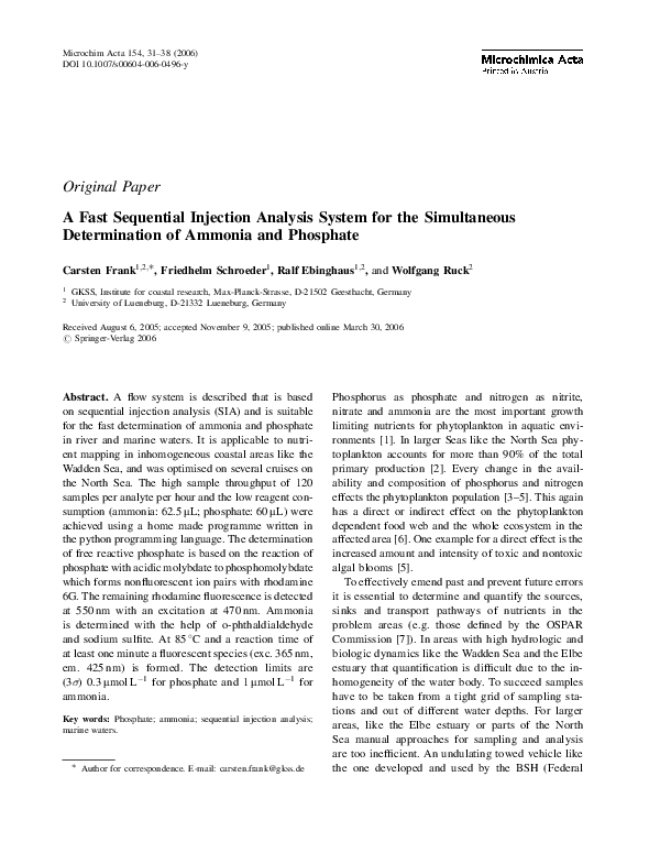 Pdf A Fast Sequential Injection Analysis System For The Simultaneous Determination Of Ammonia
