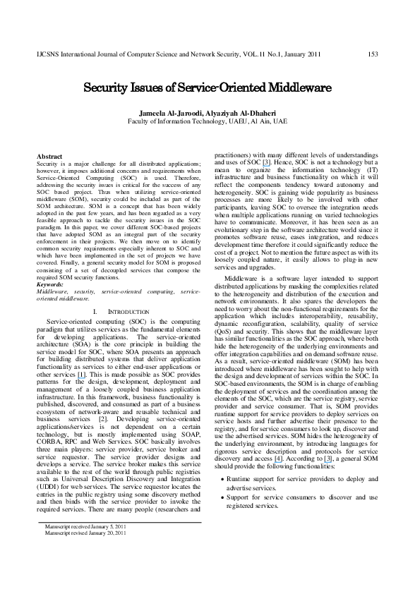 (PDF) Security issues of service-oriented middleware