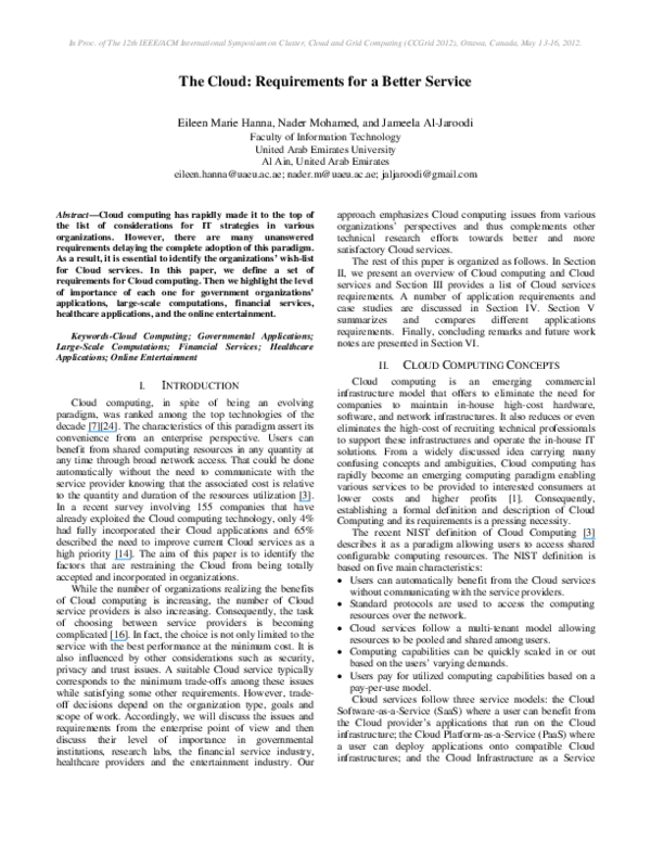 (PDF) The Cloud: Requirements for a Better Service