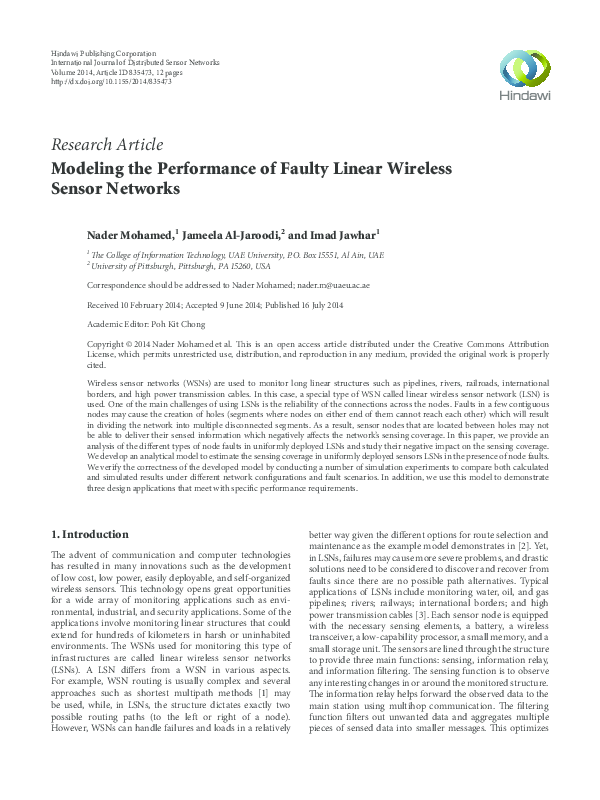 (PDF) Modeling the Performance of Faulty Linear Wireless Sensor Networks