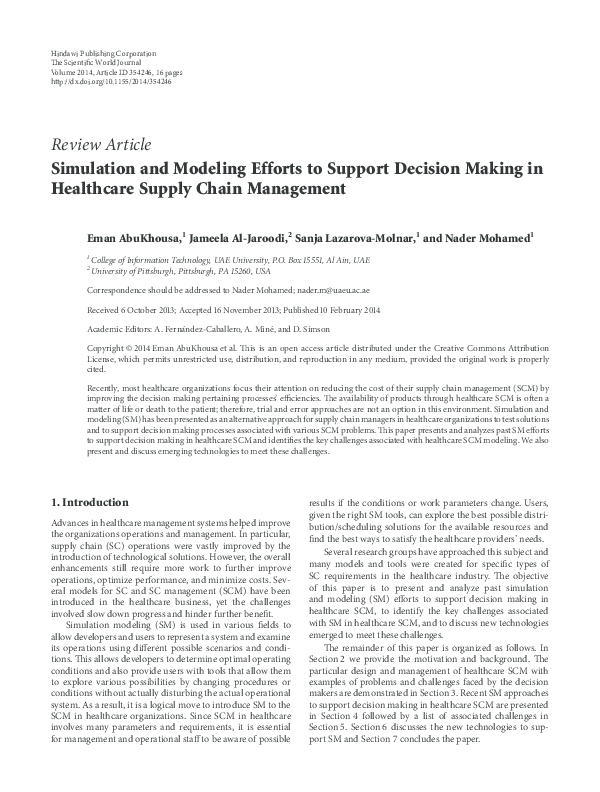 (PDF) Simulation and Modeling Efforts to Support Decision Making in ...