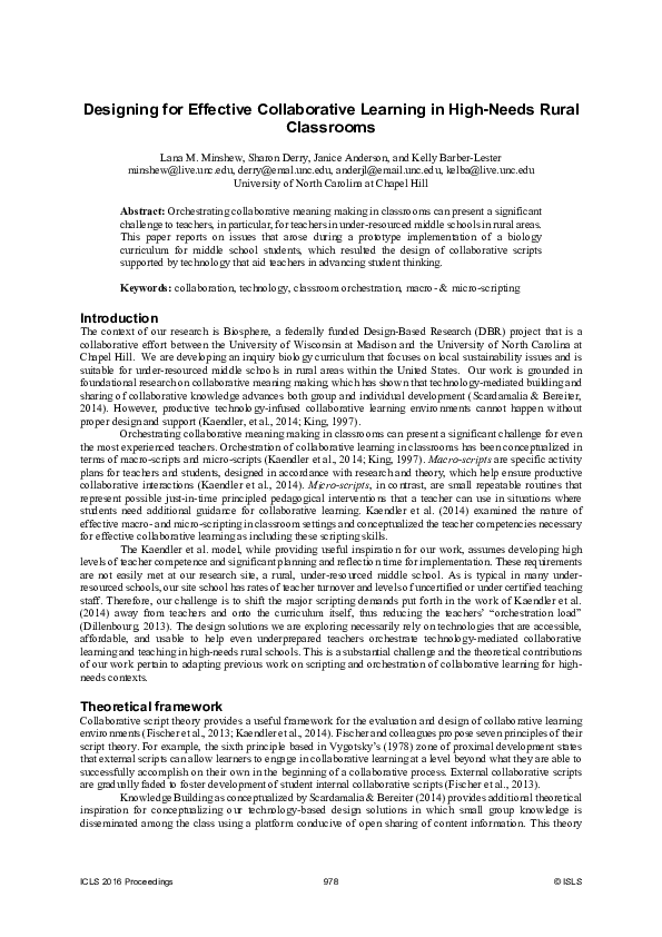 (PDF) Designing for Effective Collaborative Learning in High-Needs Rural Classrooms