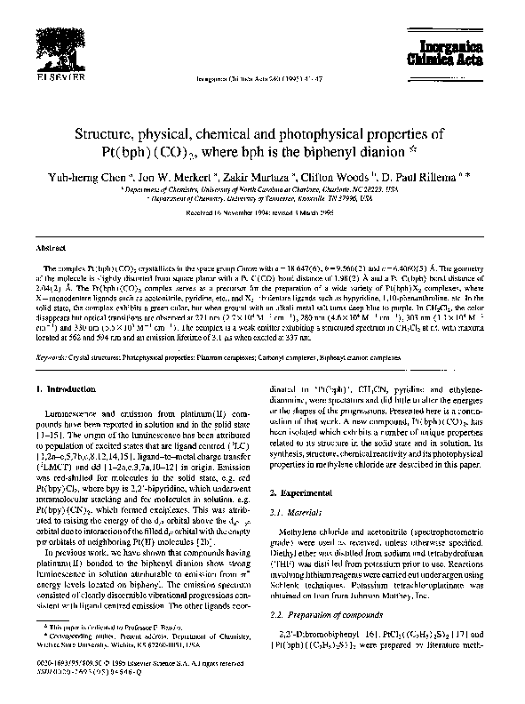 (PDF) Structure, physical, chemical and photophysical properties of Pt ...