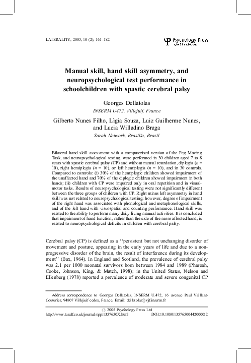 (PDF) Manual skill, hand skill asymmetry, and neuropsychological test ...