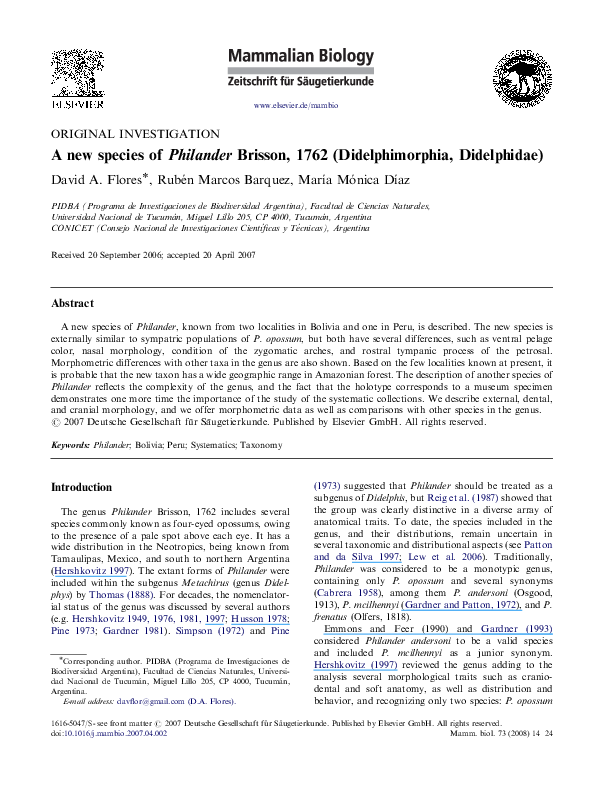 (PDF) A new species of Philander Brisson, 1762 (Didelphimorphia ...
