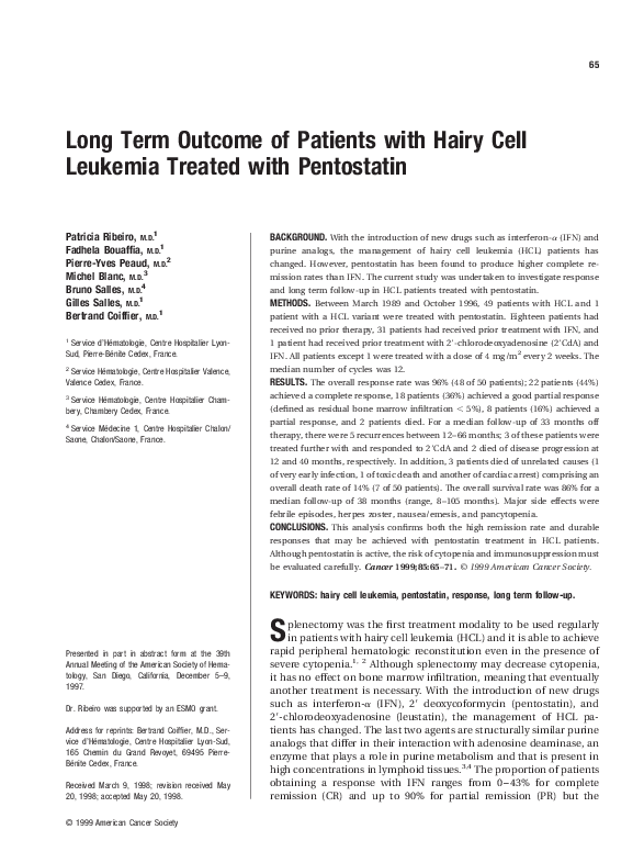 (PDF) Long term outcome of patients with hairy cell leukemia treated ...
