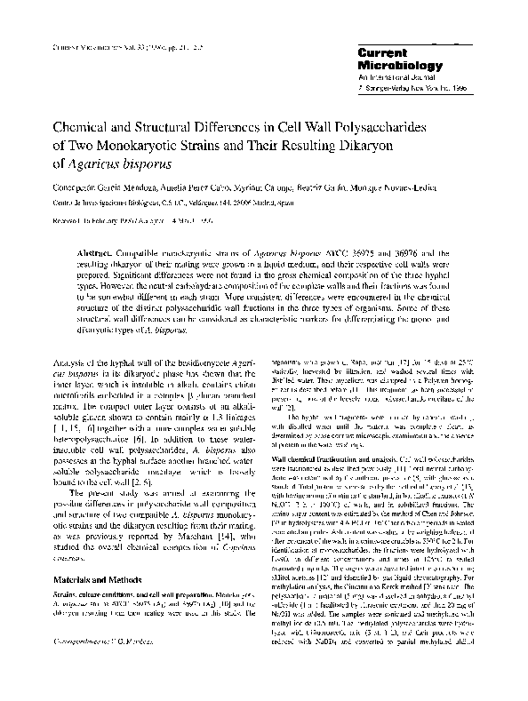 (PDF) Chemical and structural differences in cell wall polysaccharides of two monokaryotic ...