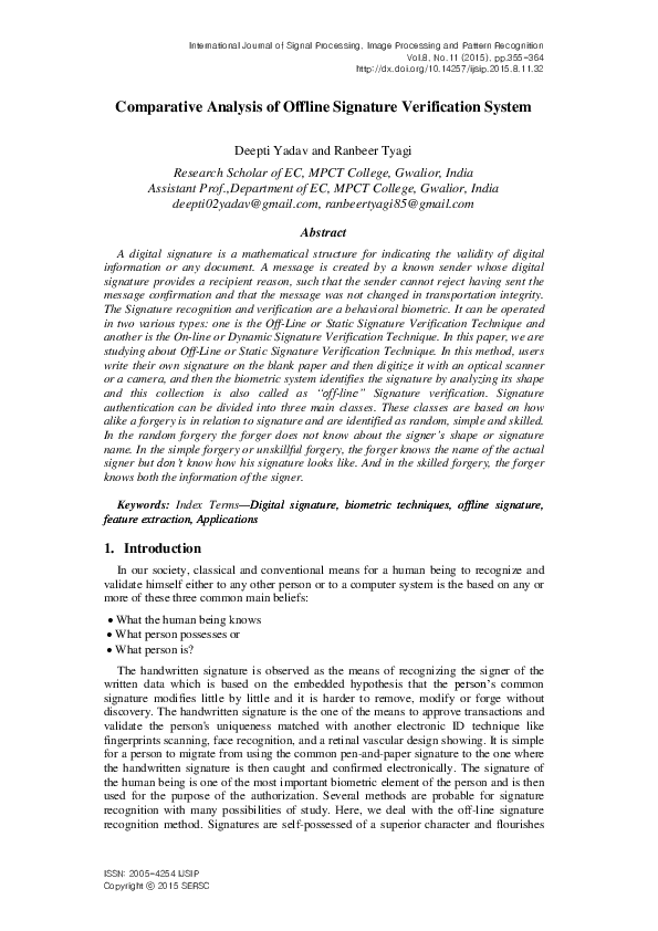Pdf Comparative Analysis Of Offline Signature Verification System Ranbeer Tyagi